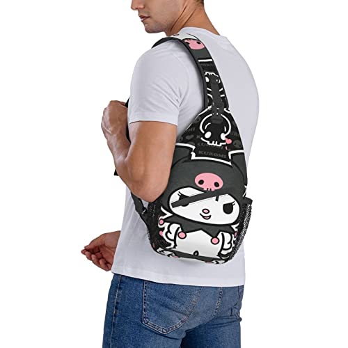 ORPJXIO Crossbody Bags Kuromi Anime My Melody Cross Chest Bag Sling Backpack for Man & Women Adjustable Shoulder Bag for Cycling Camping Hiking Sports Travel