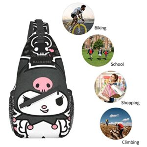 ORPJXIO Crossbody Bags Kuromi Anime My Melody Cross Chest Bag Sling Backpack for Man & Women Adjustable Shoulder Bag for Cycling Camping Hiking Sports Travel