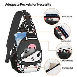 ORPJXIO Crossbody Bags Kuromi Anime My Melody Cross Chest Bag Sling Backpack for Man & Women Adjustable Shoulder Bag for Cycling Camping Hiking Sports Travel