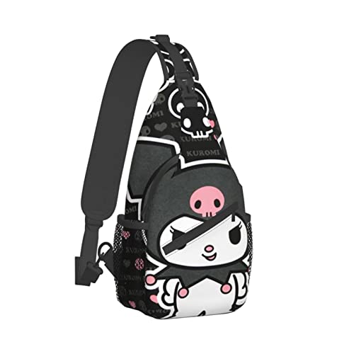 ORPJXIO Crossbody Bags Kuromi Anime My Melody Cross Chest Bag Sling Backpack for Man & Women Adjustable Shoulder Bag for Cycling Camping Hiking Sports Travel