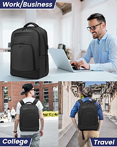 LOVEVOOK Laptop Backpack,17.3 Inch Durable Water Resistant Anti-theft Business Travel Backpack with USB Port, Mens Professional Multi-function Smart Computer Backpack for Work Commuter College,Black