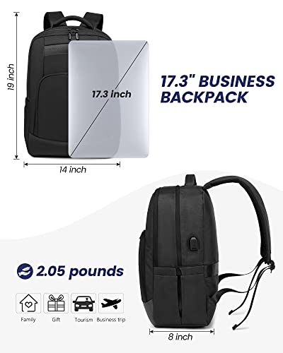 LOVEVOOK Laptop Backpack,17.3 Inch Durable Water Resistant Anti-theft Business Travel Backpack with USB Port, Mens Professional Multi-function Smart Computer Backpack for Work Commuter College,Black