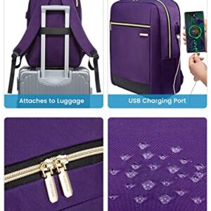 LOVEVOOK Laptop Backpack Women, 15.6 inch Lightweight Smart Work Backpack Travel Bag, Casual Daypack for Business Commuter, Water Resistant Book Bag with USB Charger for College, Purple