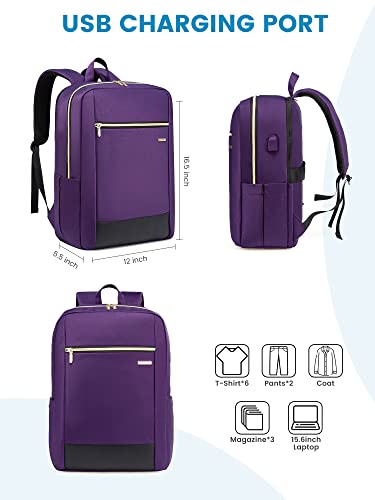 LOVEVOOK Laptop Backpack Women, 15.6 inch Lightweight Smart Work Backpack Travel Bag, Casual Daypack for Business Commuter, Water Resistant Book Bag with USB Charger for College, Purple