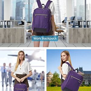 LOVEVOOK Laptop Backpack Women, 15.6 inch Lightweight Smart Work Backpack Travel Bag, Casual Daypack for Business Commuter, Water Resistant Book Bag with USB Charger for College, Purple