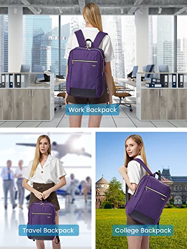 LOVEVOOK Laptop Backpack Women, 15.6 inch Lightweight Smart Work Backpack Travel Bag, Casual Daypack for Business Commuter, Water Resistant Book Bag with USB Charger for College, Purple