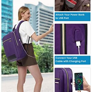 LOVEVOOK Laptop Backpack Women, 15.6 inch Lightweight Smart Work Backpack Travel Bag, Casual Daypack for Business Commuter, Water Resistant Book Bag with USB Charger for College, Purple