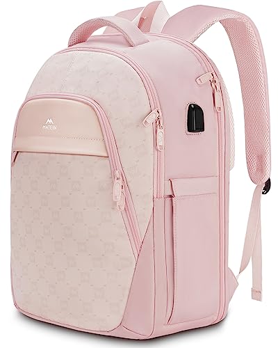 Backpack for Women College, Anti Theft 17 Inch Laptop Backpack with USB Charging Port, Large TSA Water Resistant Airline Approved Lightweight Travel Daypack Cute Nurse Work Weekender Computer Bag,Pink