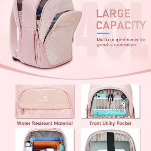 Backpack for Women College, Anti Theft 17 Inch Laptop Backpack with USB Charging Port, Large TSA Water Resistant Airline Approved Lightweight Travel Daypack Cute Nurse Work Weekender Computer Bag,Pink