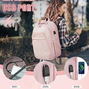 Backpack for Women College, Anti Theft 17 Inch Laptop Backpack with USB Charging Port, Large TSA Water Resistant Airline Approved Lightweight Travel Daypack Cute Nurse Work Weekender Computer Bag,Pink