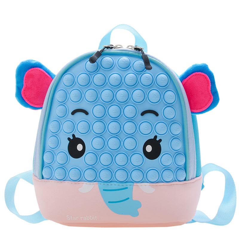 Pop It Lightweight Elephant School Backpack For Kids, Fidget Backpack for Kids, Kindergarten and Elemantary School (Blue)