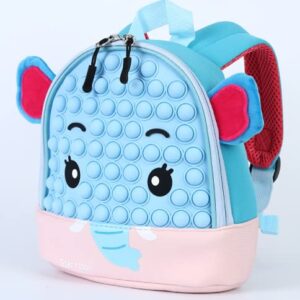 Pop It Lightweight Elephant School Backpack For Kids, Fidget Backpack for Kids, Kindergarten and Elemantary School (Blue)