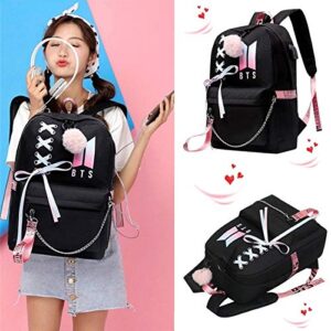 Nniversar Girls Lightweight Backpack Korean Casual USB Backpack Portable Laptop Computer Bag Durable Teens Book Bag (17 in)