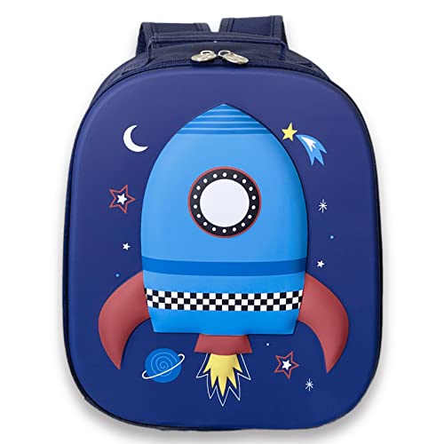 Kids Preschool Rocket Backpack, Durable and Lightweight 3D Backpack for Little Kids for Travel, Preschool and Kindergarten (Blue Rocket)