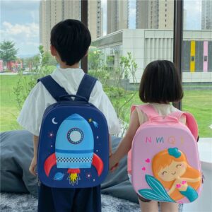 Kids Preschool Rocket Backpack, Durable and Lightweight 3D Backpack for Little Kids for Travel, Preschool and Kindergarten (Blue Rocket)