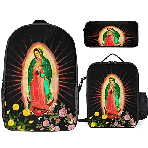 Waygotee Our Lady of Guadalupe Virgin Mary Bookbag Backpack Laptop Travel Bag Unisex for Adult Gifts 17 Inches 3 piece set