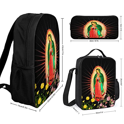 Waygotee Our Lady of Guadalupe Virgin Mary Bookbag Backpack Laptop Travel Bag Unisex for Adult Gifts 17 Inches 3 piece set