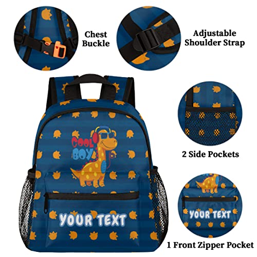 AUUXVA Cute Dinosaur Custom Kid's Name Toddler Backpack,Cool Dinosaur Paw Personalized Backpack with Name/Text for Kids Boys Girls 3-6 Years Preschool Kindergarten Daycare Bag with Chest Strap