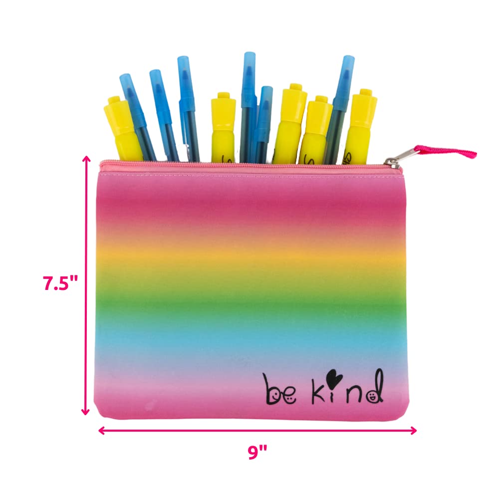 CLUB LIBBY LU Rainbow Clear Backpack for School, 16 inch Stadium Approved Transparent Bag with Matching “Be Kind” Pencil Pouch, 3 Piece Set