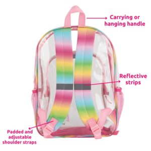 CLUB LIBBY LU Rainbow Clear Backpack for School, 16 inch Stadium Approved Transparent Bag with Matching “Be Kind” Pencil Pouch, 3 Piece Set