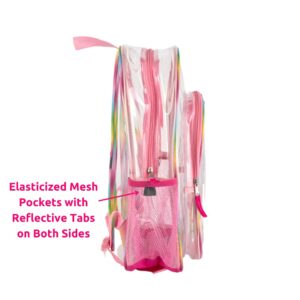 CLUB LIBBY LU Rainbow Clear Backpack for School, 16 inch Stadium Approved Transparent Bag with Matching “Be Kind” Pencil Pouch, 3 Piece Set