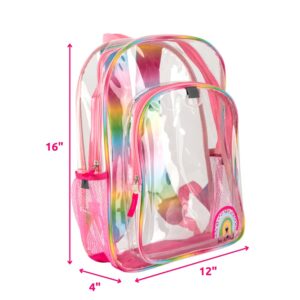 CLUB LIBBY LU Rainbow Clear Backpack for School, 16 inch Stadium Approved Transparent Bag with Matching “Be Kind” Pencil Pouch, 3 Piece Set