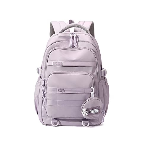 LANSHIYA Cute Aesthetic Backpack for Girls Middle School Students Bookbag Teens Solid Color Lightweight Travel Daypack Casual Schoolbag with Coin Pouch,Purple