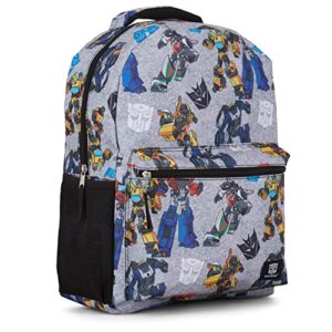 transformers optimus prime allover backpack - optimus, prime, megatron and bumblebee - transformers school bookbag (grey)