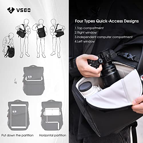 VSGO Black Snipe Camera Backpack 16L Professional DSLR/SLR Photo Bag Compatible For Sony Canon Nikon Camera, DJI Stabilizers Light Weight Only 1.1kg