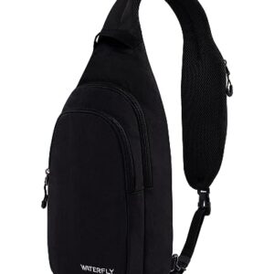 WATERFLY Crossbody Casual Bag Daypack: Small Sling Bag with Wet Bag for Men Black