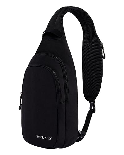 WATERFLY Crossbody Casual Bag Daypack: Small Sling Bag with Wet Bag for Men Black