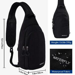 WATERFLY Crossbody Casual Bag Daypack: Small Sling Bag with Wet Bag for Men Black