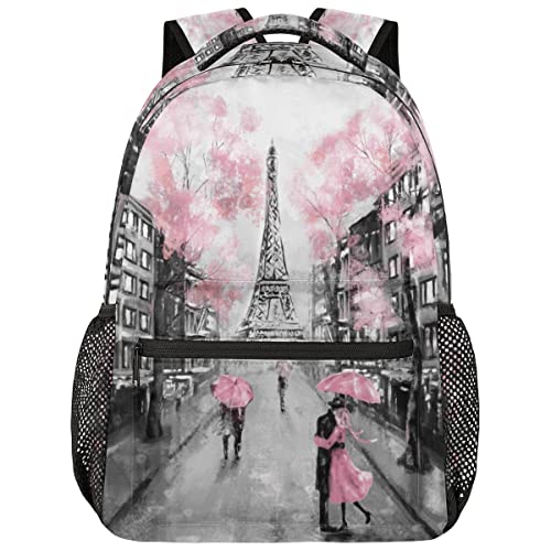 YPPAHHHH School Laptop Backpack Pink Eiffel Tower Paris France for Girls Kids Boys Watercolor Lovers Lightweight Bookbag Elementary College Travel Hiking Daypack Backpacks for Women Men