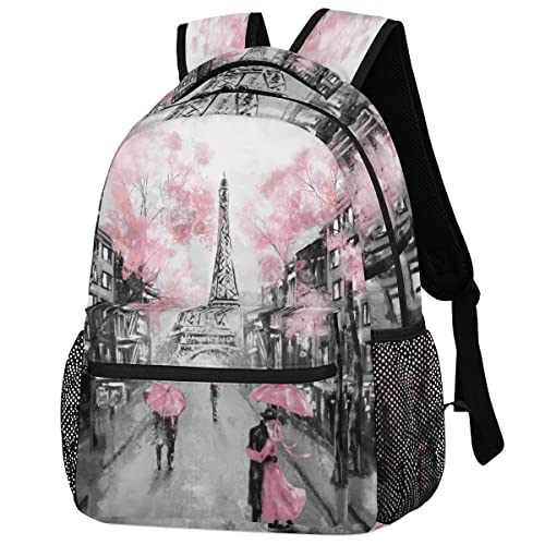 YPPAHHHH School Laptop Backpack Pink Eiffel Tower Paris France for Girls Kids Boys Watercolor Lovers Lightweight Bookbag Elementary College Travel Hiking Daypack Backpacks for Women Men