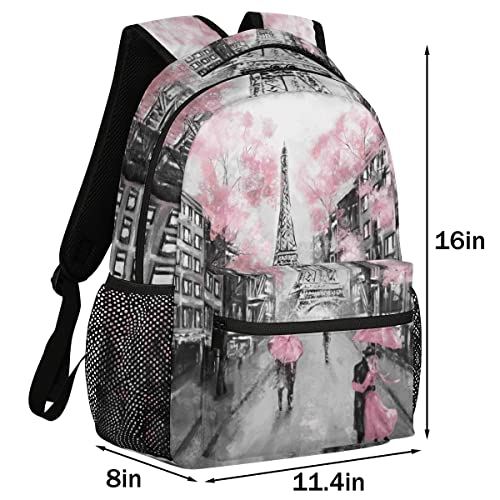 YPPAHHHH School Laptop Backpack Pink Eiffel Tower Paris France for Girls Kids Boys Watercolor Lovers Lightweight Bookbag Elementary College Travel Hiking Daypack Backpacks for Women Men