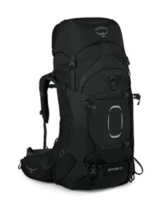 osprey aether 65l men's backpacking backpack, black, l/xl, extended fit