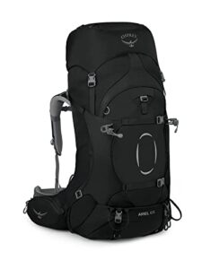 osprey ariel 65l women's backpacking backpack, black, wm/l, extended fit