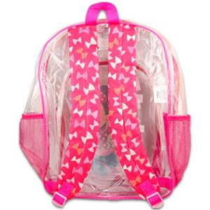 Fast Forward Minnie Clear Backpack - Bundle with Minnie Mouse Backpack for Girls 16 Inch, Minnie Stickers, More | Transparent Minnie Backpack for Kids School Supplies