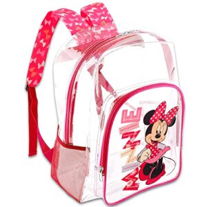 Fast Forward Minnie Clear Backpack - Bundle with Minnie Mouse Backpack for Girls 16 Inch, Minnie Stickers, More | Transparent Minnie Backpack for Kids School Supplies