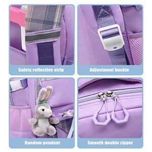 GLOOMALL Cute Rolling Backpack School Girls Boys, Lightweight Trolley Travel Bag with 6 Wheels Classic Roller Luggage (Purple bow)