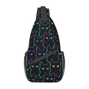 FyLybois Colorful Cat Sling Bag Travel Crossbody Backpack Chest Hiking Bags Casual Shoulder Daypack for Women Men with Strap Lightweight Outdoor Sport Climbing Runners