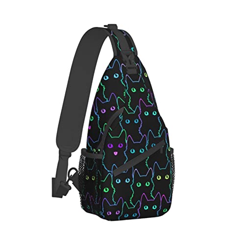 FyLybois Colorful Cat Sling Bag Travel Crossbody Backpack Chest Hiking Bags Casual Shoulder Daypack for Women Men with Strap Lightweight Outdoor Sport Climbing Runners