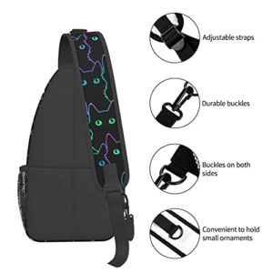 FyLybois Colorful Cat Sling Bag Travel Crossbody Backpack Chest Hiking Bags Casual Shoulder Daypack for Women Men with Strap Lightweight Outdoor Sport Climbing Runners