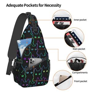 FyLybois Colorful Cat Sling Bag Travel Crossbody Backpack Chest Hiking Bags Casual Shoulder Daypack for Women Men with Strap Lightweight Outdoor Sport Climbing Runners