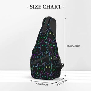 FyLybois Colorful Cat Sling Bag Travel Crossbody Backpack Chest Hiking Bags Casual Shoulder Daypack for Women Men with Strap Lightweight Outdoor Sport Climbing Runners