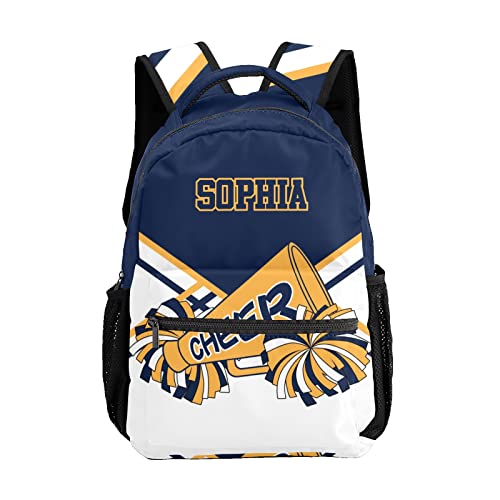 Personalized Custom Cheerleader Navy Blue Yellow Backpack Lightweight Travel Hiking Causual Bag With Name