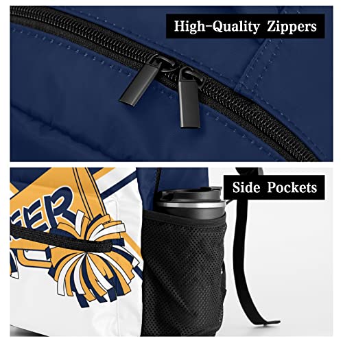 Personalized Custom Cheerleader Navy Blue Yellow Backpack Lightweight Travel Hiking Causual Bag With Name