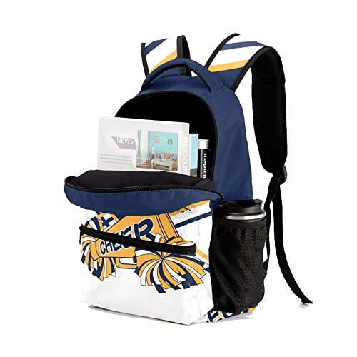 Personalized Custom Cheerleader Navy Blue Yellow Backpack Lightweight Travel Hiking Causual Bag With Name