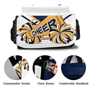 Personalized Custom Cheerleader Navy Blue Yellow Backpack Lightweight Travel Hiking Causual Bag With Name