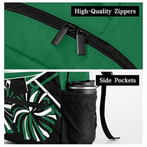 SunFancyCustom Cheer Cheerleader Black Green White Personalized Backpack with Name Waterproof Bag for Birthday Holiday Gift for Travel Office Work